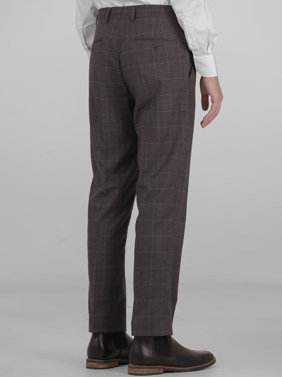 Slate Grey Windowpane Two Button Peak Lapel Suit | Alain Dupetit