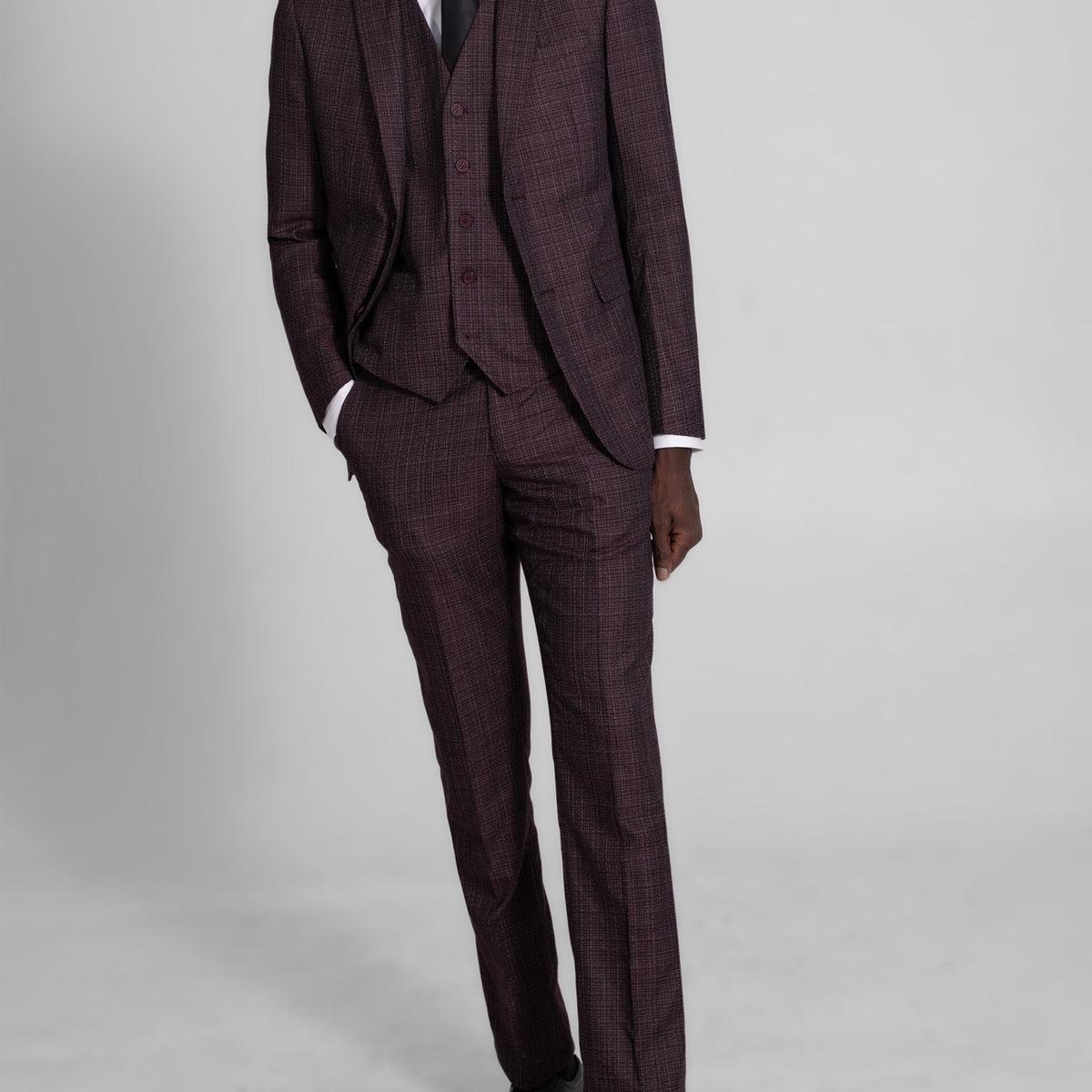 Black & Red Micro-Plaid Three Piece Suit (Coming Soon) by Alain Dupetit